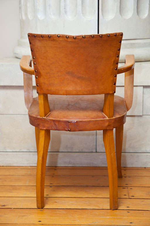 Classic Pair of French Leather Bridge Chairs at 1stDibs