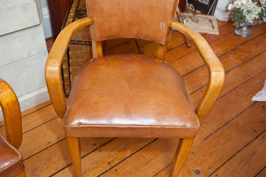 Classic Pair of French Leather Bridge Chairs at 1stDibs