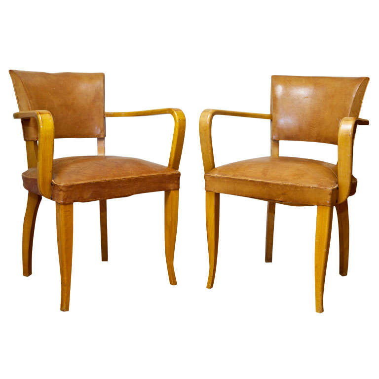 Classic Pair of French Leather Bridge Chairs at 1stDibs