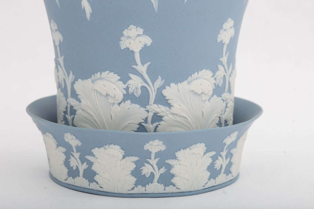 Wedgwood Blue And White Jasper Flower Pot and Underplate For Sale at ...