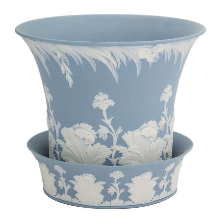 Wedgwood Blue And White Jasper Flower Pot and Underplate For Sale at ...