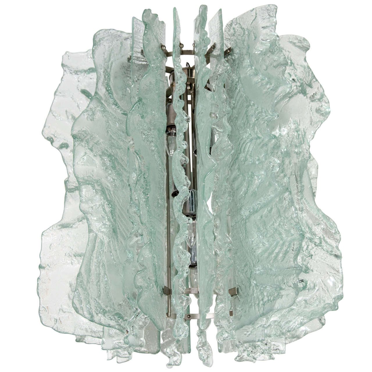 Mid Century Modern Large Ice Glass Chandelier with Relief Design For ...