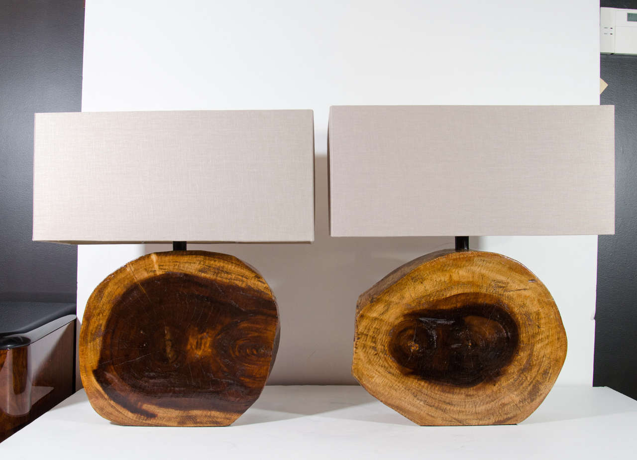 Pair of Organic Cedar Wood Lamps with Rustic Slab Design at 1stDibs ...