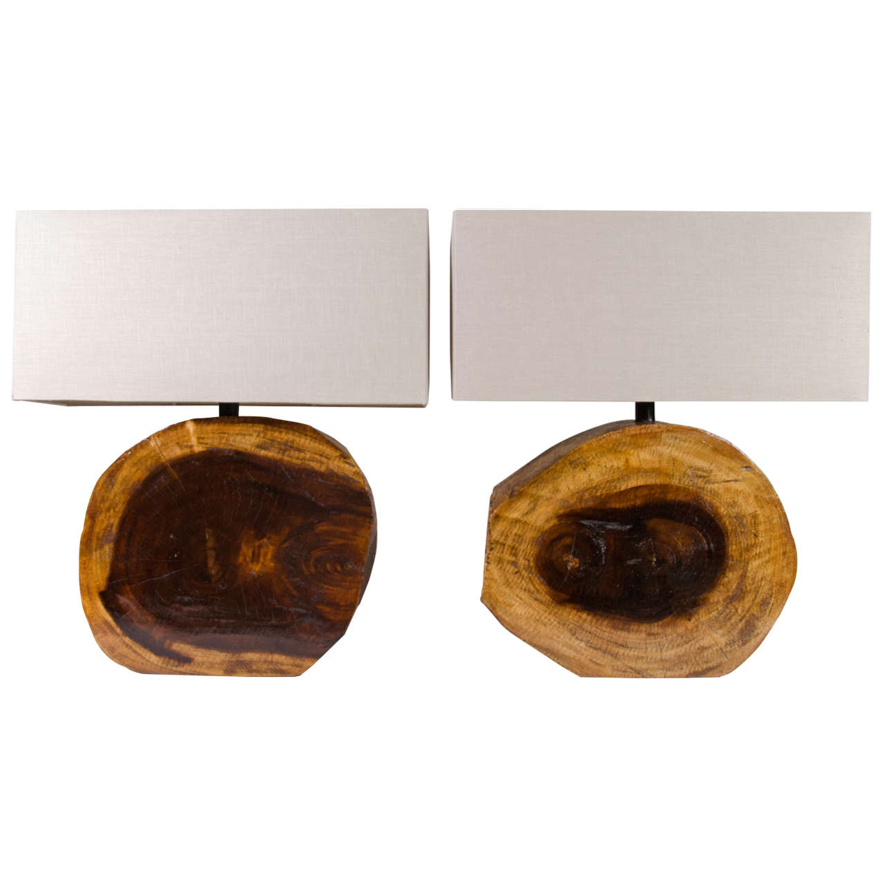 Pair of Organic Cedar Wood Lamps with Rustic Slab Design at 1stDibs ...