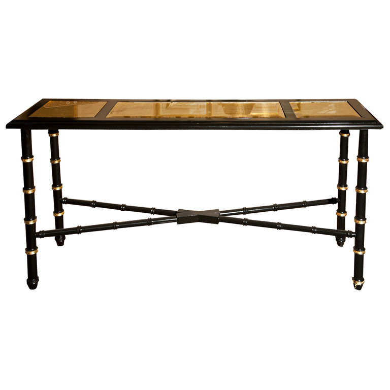 Vintage French Console Table Featuring a Garden Trellis Background ...