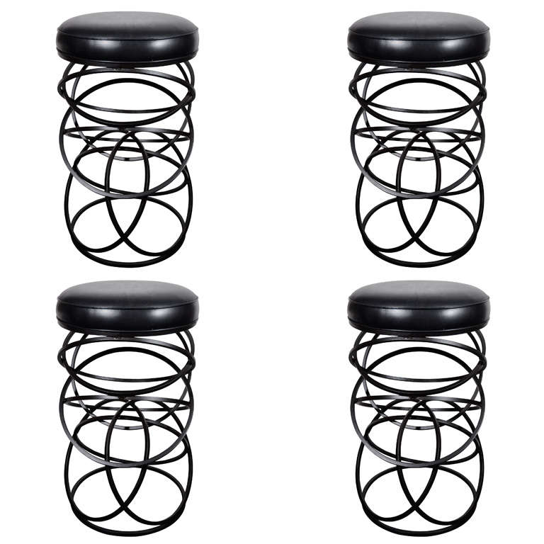 Set of Four Modernist Bar Stools with Asymmetrical Ring Design at 1stDibs