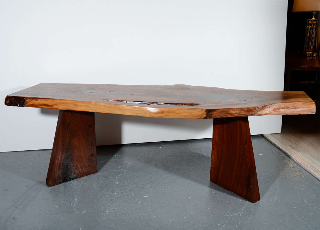 Nakashima Inspired Solid Walnut Free Edge Coffee Table/Bench at 1stDibs