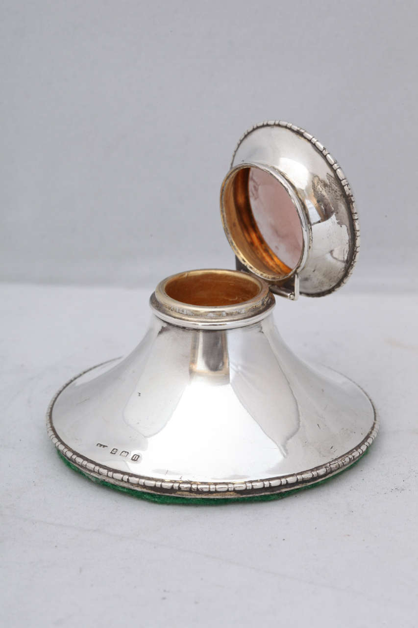 Edwardian Sterling Silver and Rose Quartz Inkwell with HInged Lid at ...