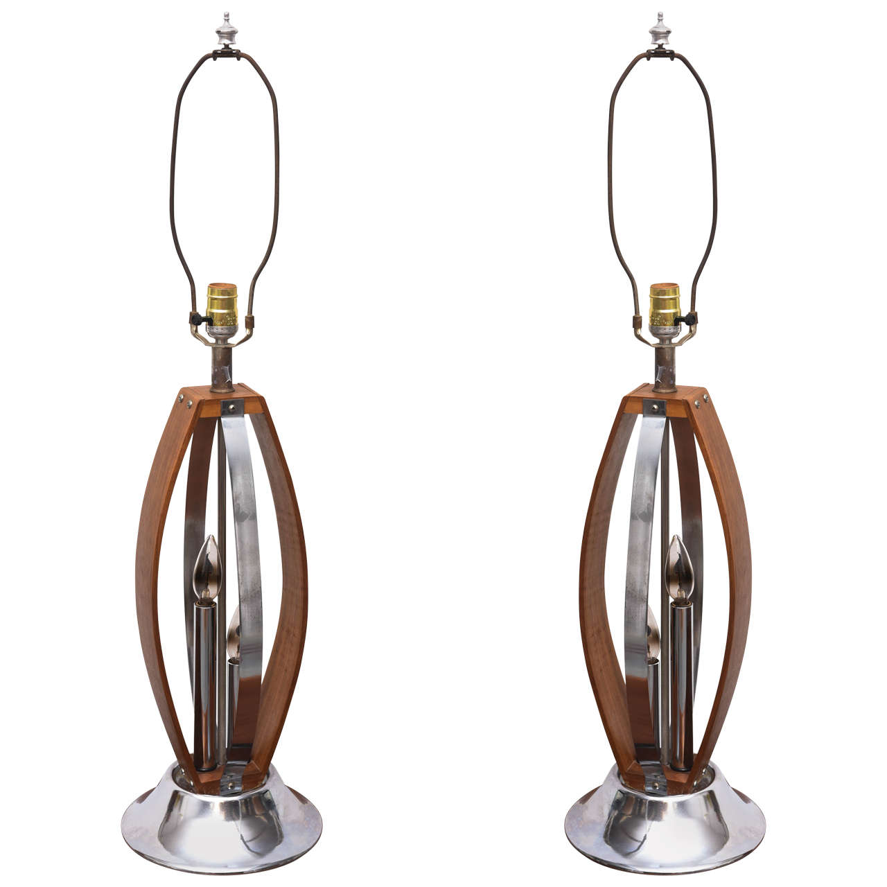 Gorgeous MCM Wood and Chrome Tables Lamps from Denmark, 1959 For Sale ...
