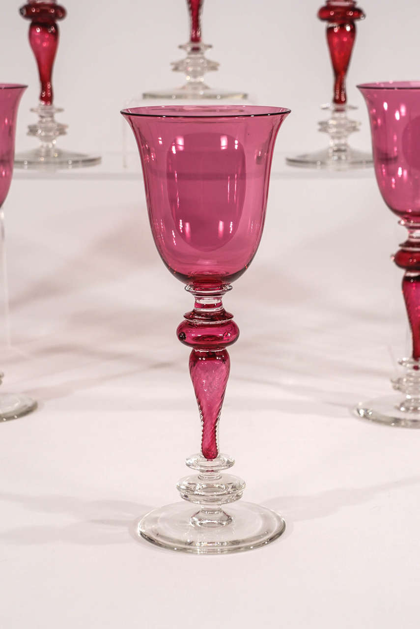 Set of 12 Venetian Handblown Tall Cranberry Water Goblets at 1stDibs