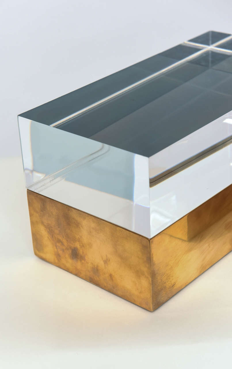 Mies Acrylic Boxes in Vintage Brass For Sale at 1stDibs