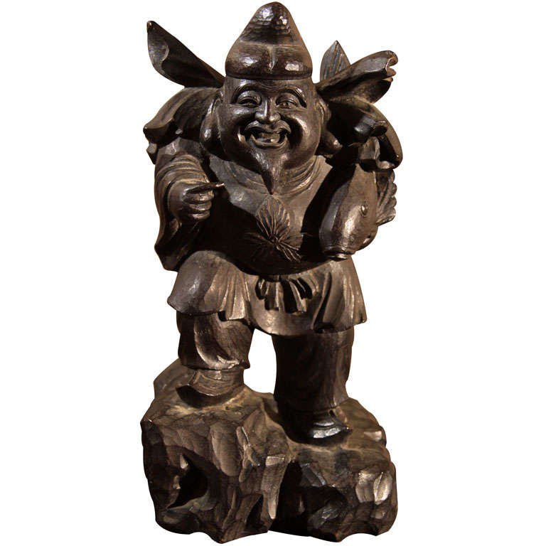 Japanese Cast Bronze Statue of Ebisu, Shinto God of Prosperity at 1stDibs