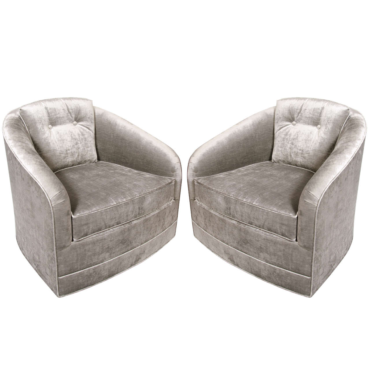 Pair of Mid-Century Modern Swivel Chairs in Platinum Velvet at 1stDibs ...