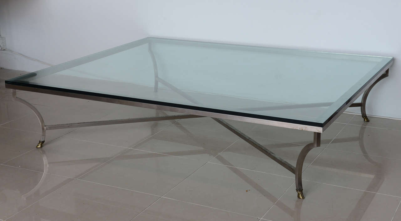 Maison Jansen Large Steel, Brass, and Glass Low Table at 1stDibs