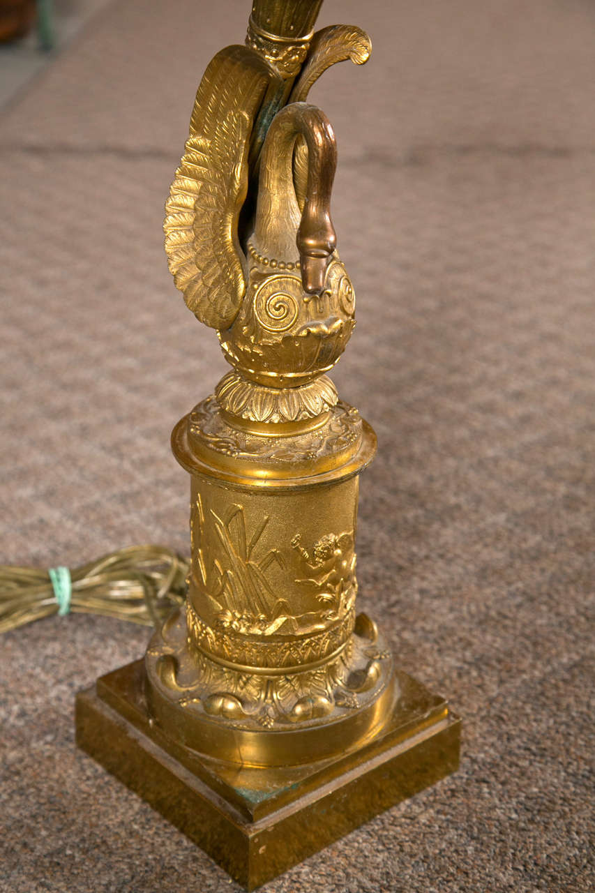 Pair of Empire Bronze Swan Lamps, circa 1800s For Sale at 1stDibs