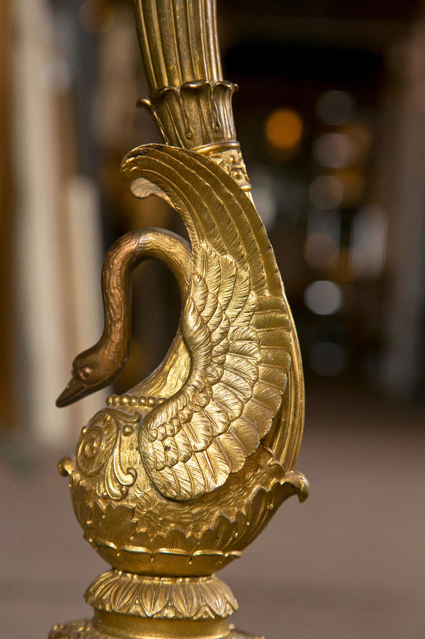 Pair of Empire Bronze Swan Lamps, circa 1800s For Sale at 1stDibs