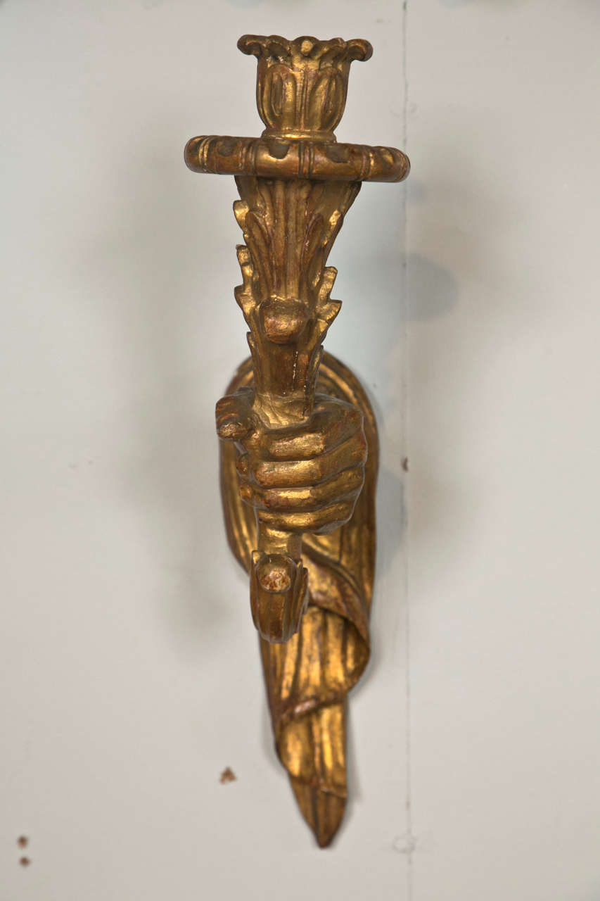 Gilt Carved Hand Sconces For Sale at 1stDibs