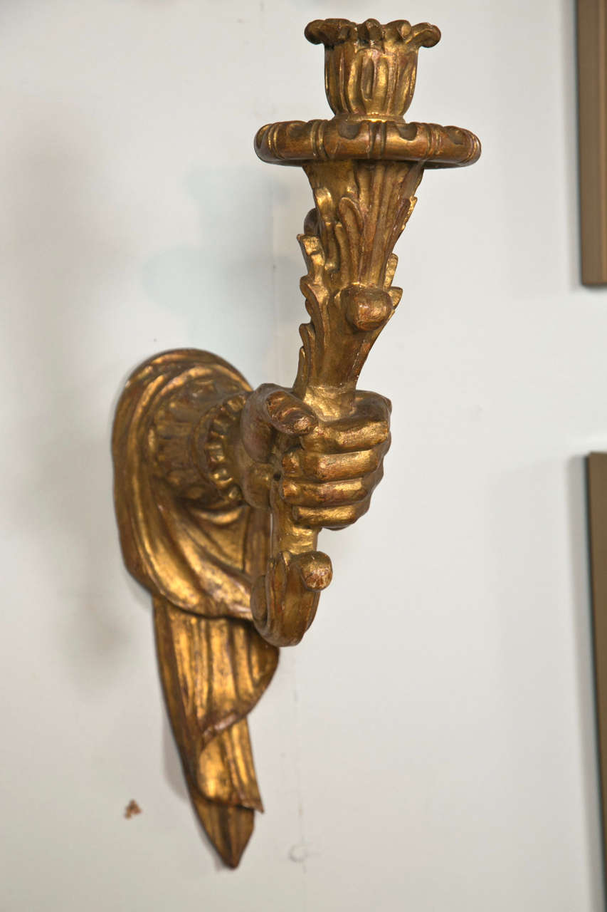 Gilt Carved Hand Sconces For Sale at 1stDibs
