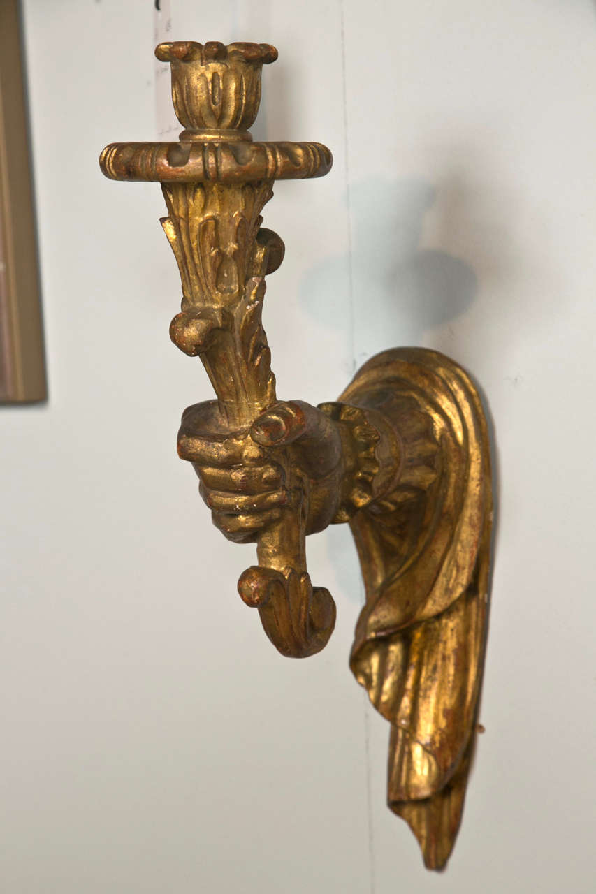 Gilt Carved Hand Sconces For Sale at 1stDibs