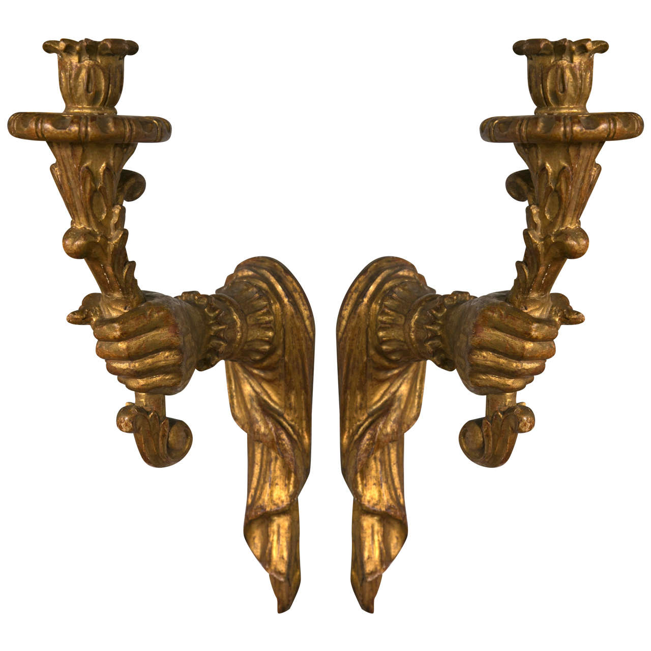 Gilt Carved Hand Sconces For Sale at 1stDibs