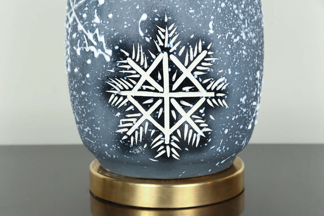Pair of Lovely Ceramic Lamps with a Whimsical Snowflake Design For Sale ...