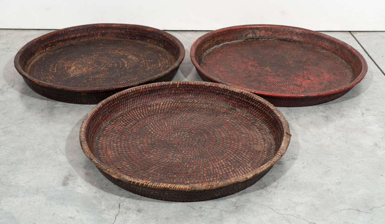 Lacquered Woven Trays at 1stDibs