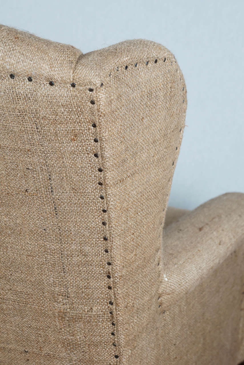 Burlap Wingback Chair at 1stDibs | burlap chairs, tan wingback chair