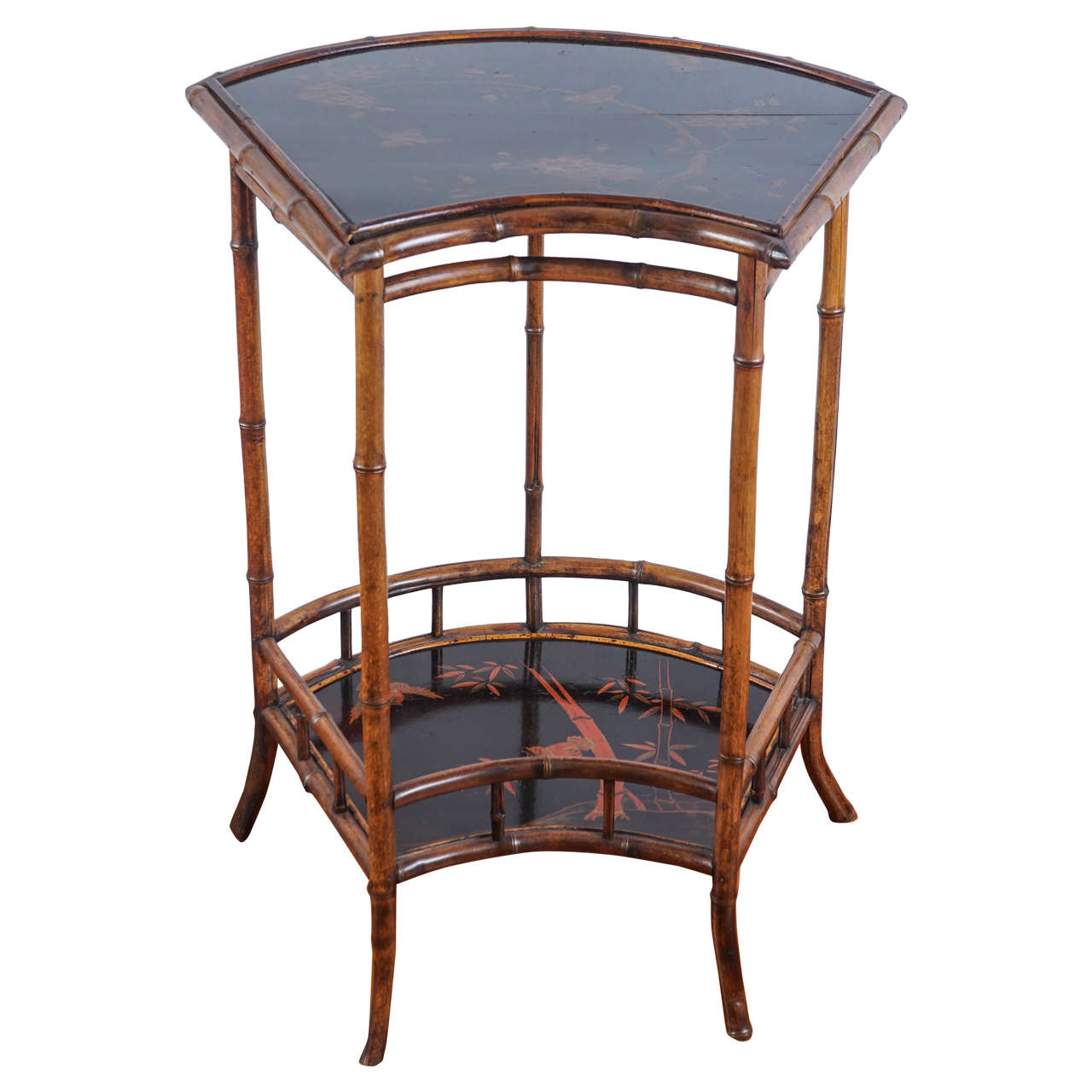 Edwardian Style Bamboo and Lacquer Two-Tier Concave Front Table at 1stDibs
