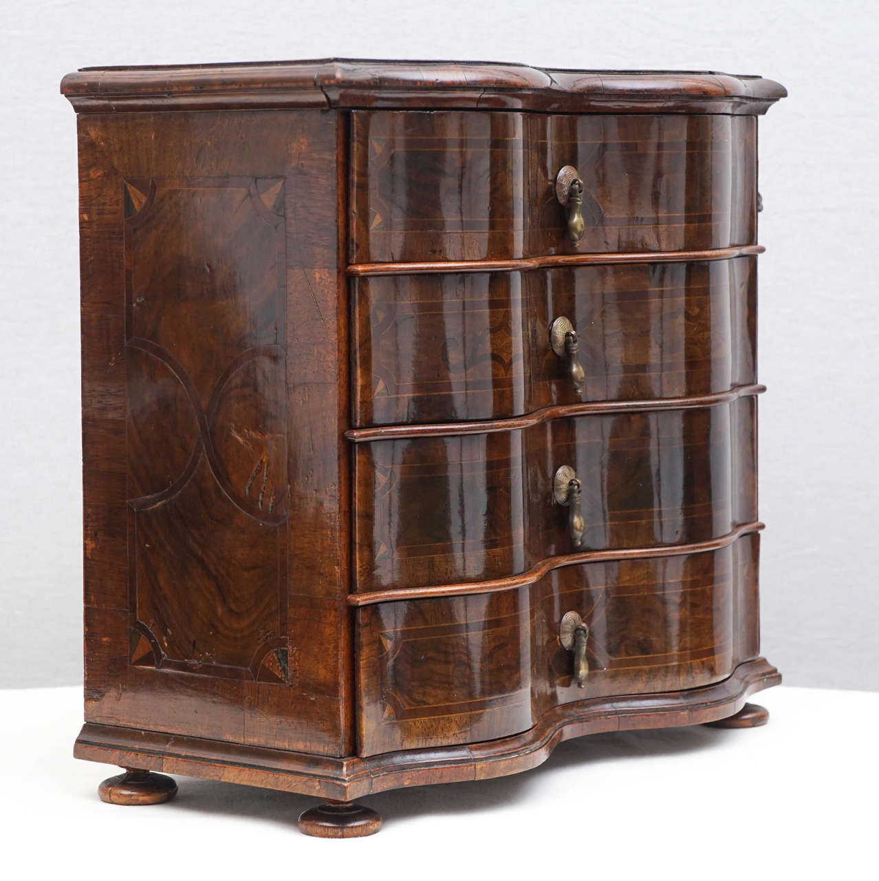 German Rococo Style Walnut Inlaid Miniature Chest of Drawers or Jewelry ...