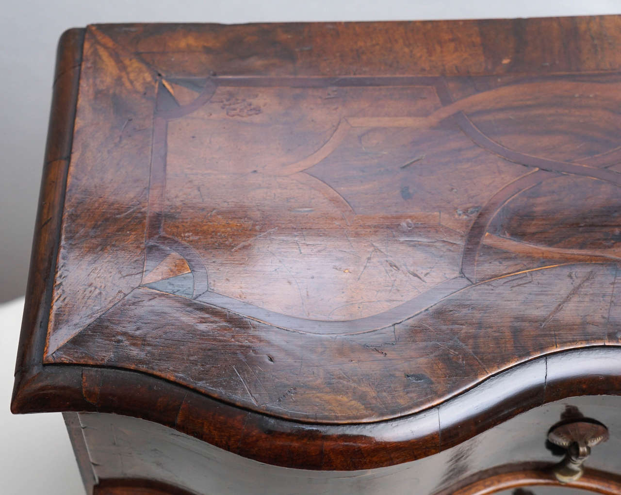 German Rococo Style Walnut Inlaid Miniature Chest of Drawers or Jewelry ...