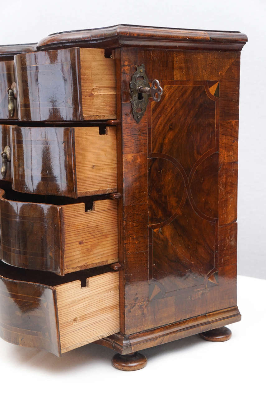 German Rococo Style Walnut Inlaid Miniature Chest of Drawers or Jewelry ...