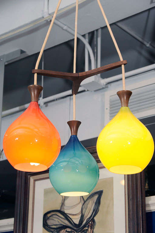 Danish Modern Tri-Color Pendant Light at 1stDibs