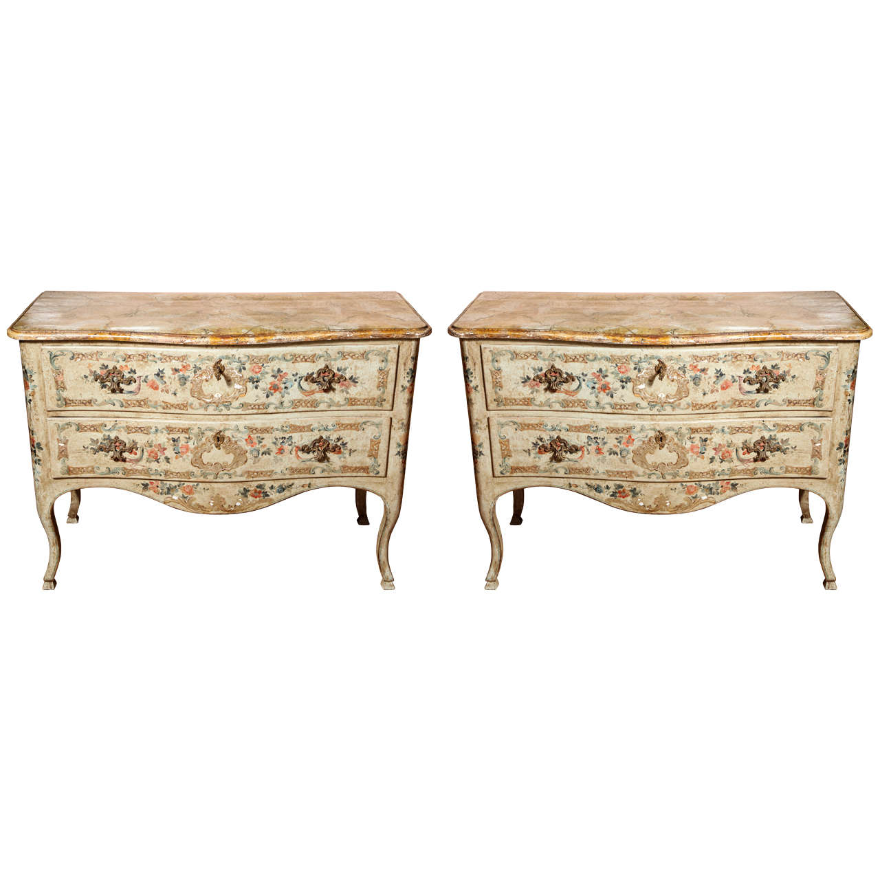 A Pair of Italian Rococo Style Painted Commodes For Sale at 1stDibs