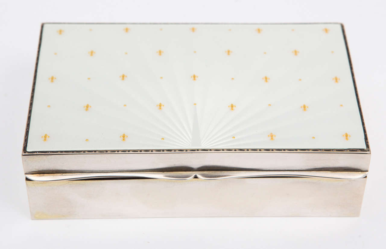Vintage English Sterling Silver Box with Enameled Top at 1stDibs