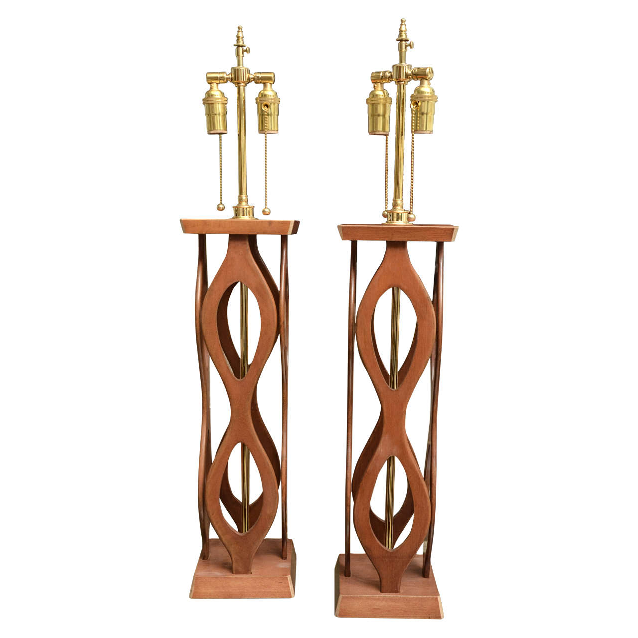 Pair of Blue Glazed Table Lamps with Gold Leaf Hardware at 1stDibs