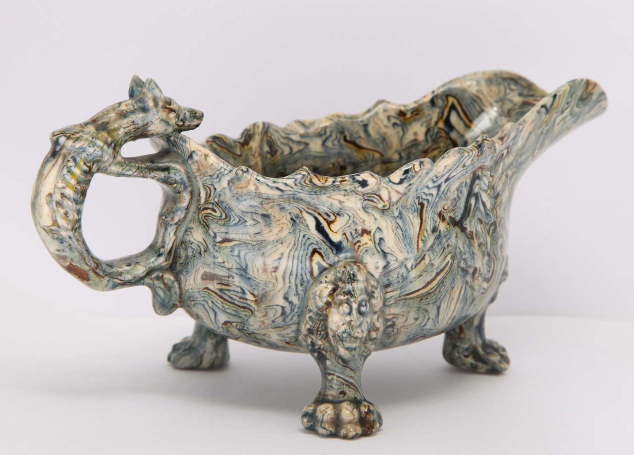 Rare English Solid Agate Pottery Silver Shape Footed Sauceboat For Sale ...