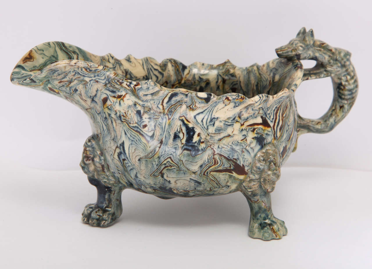 Rare English Solid Agate Pottery Silver Shape Footed Sauceboat For Sale ...