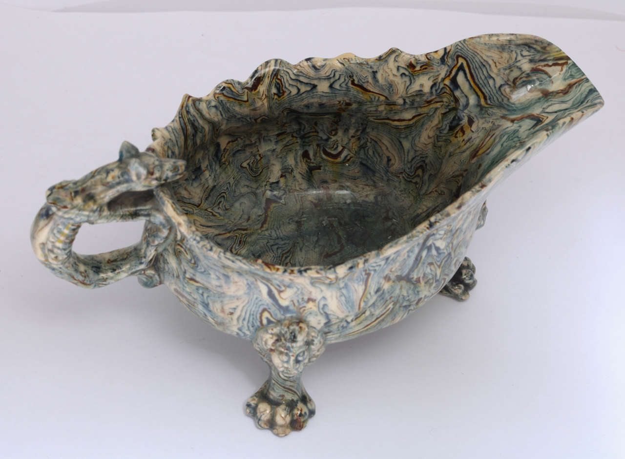 Rare English Solid Agate Pottery Silver Shape Footed Sauceboat For Sale ...