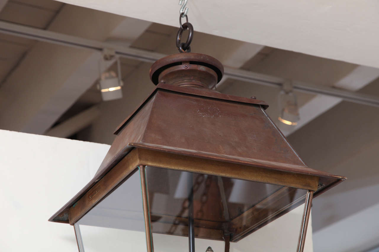 Large Copper and Glass Square Lanterns, France circa 1950 at 1stDibs
