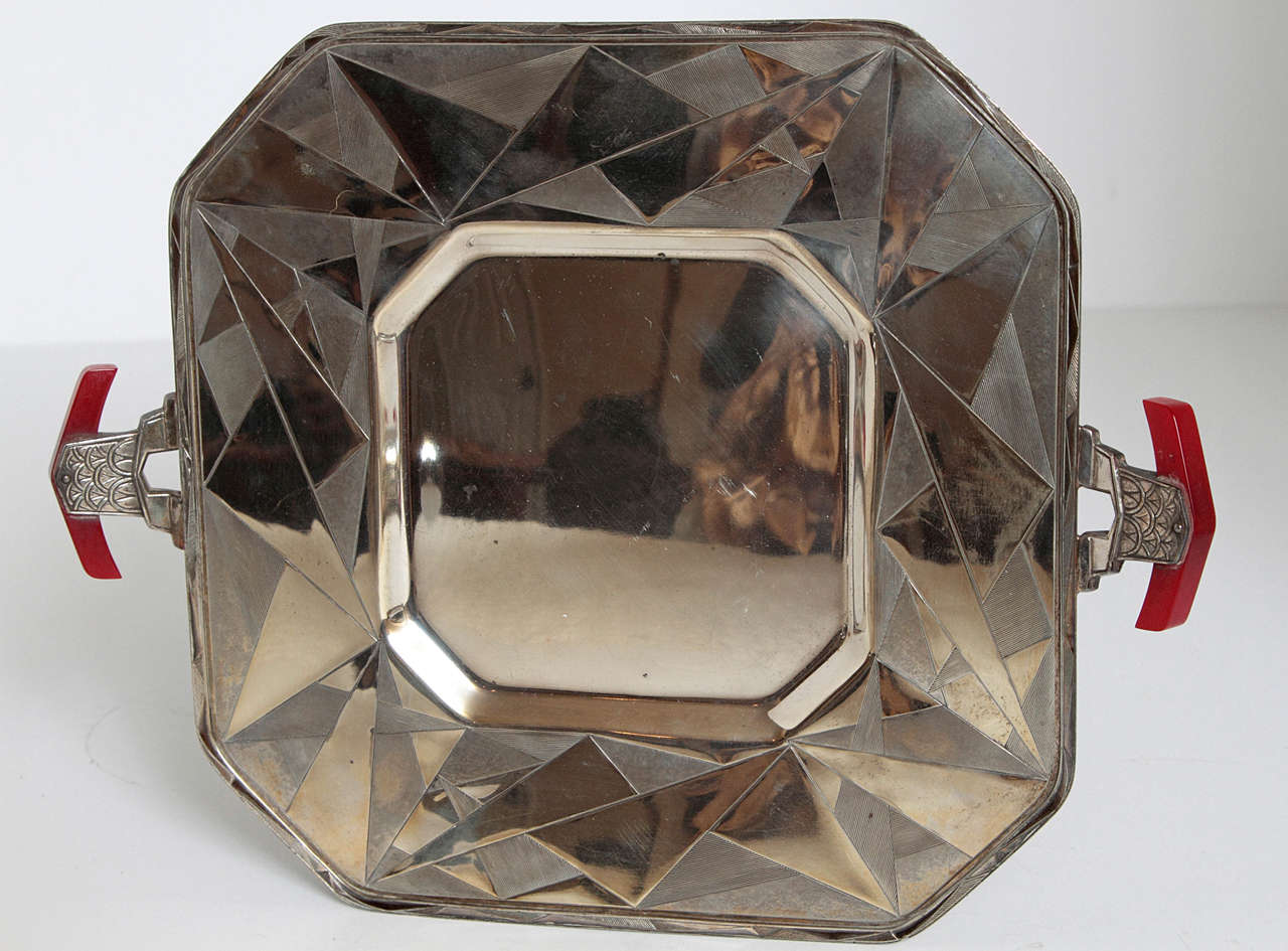 Four Extreme Rhombic Art Deco Benedict Modernistic Silver Plate Trays ...
