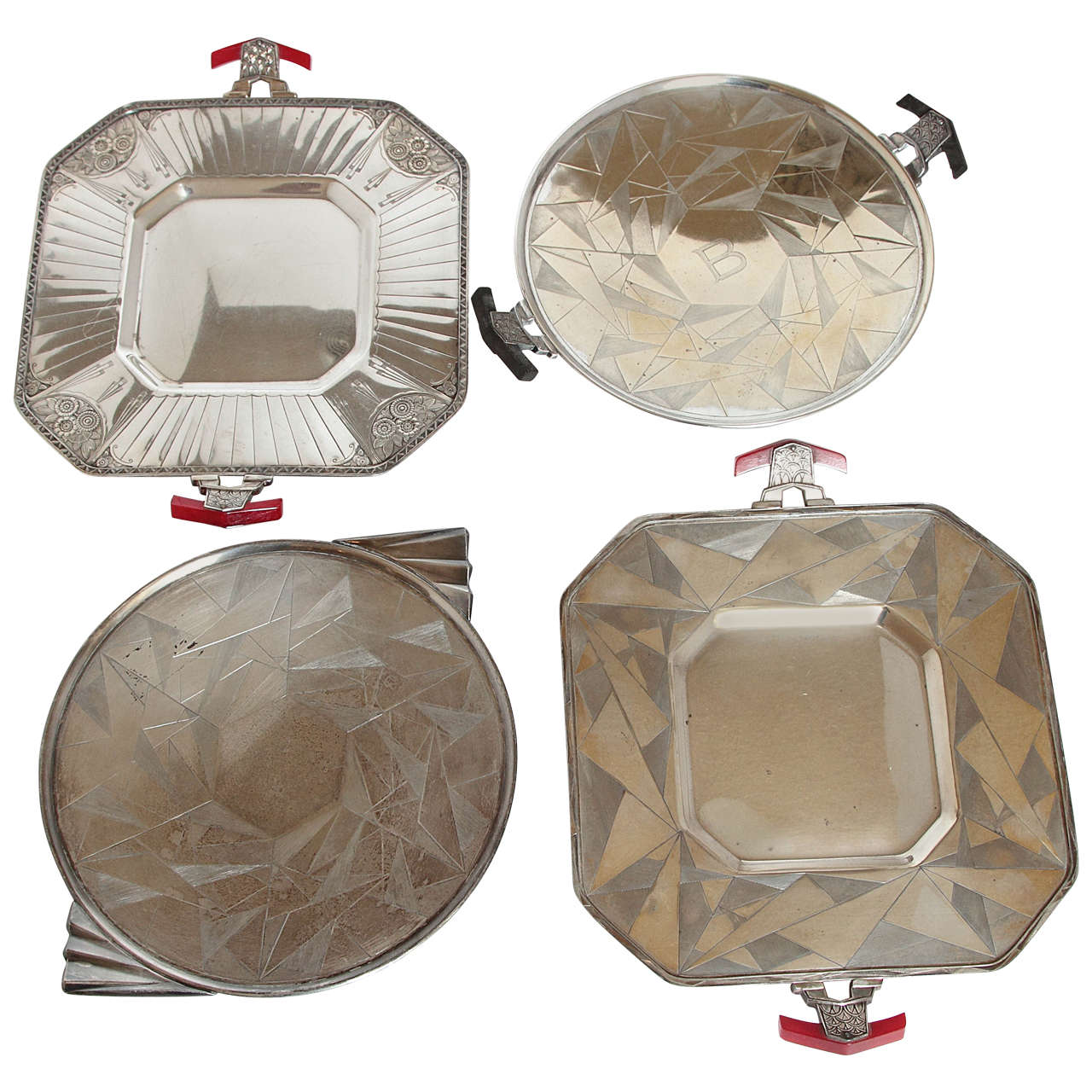 Four Extreme Rhombic Art Deco Benedict Modernistic Silver Plate Trays ...