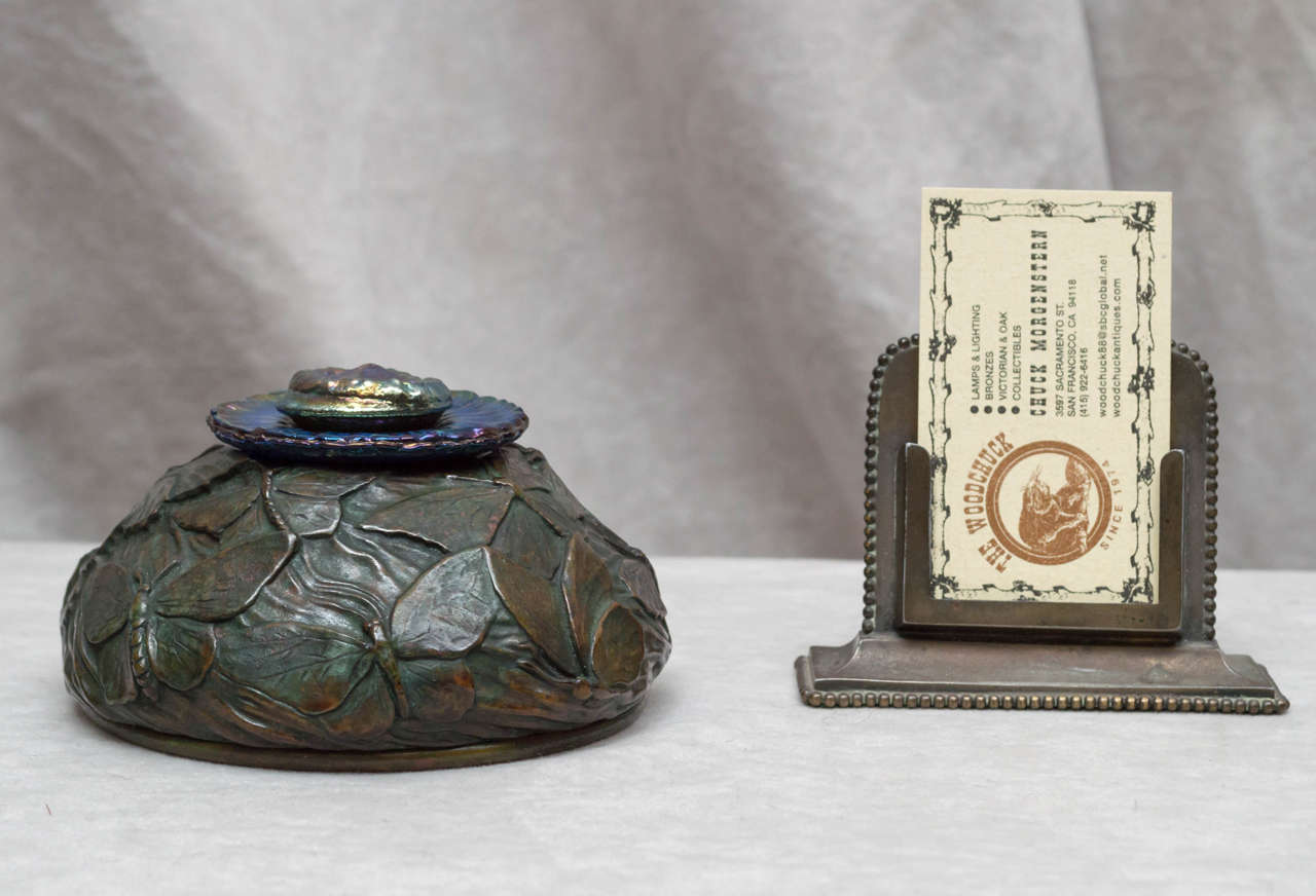 Rare Tiffany Studios Inkwell with Butterflies and Blue Glass Insert at ...