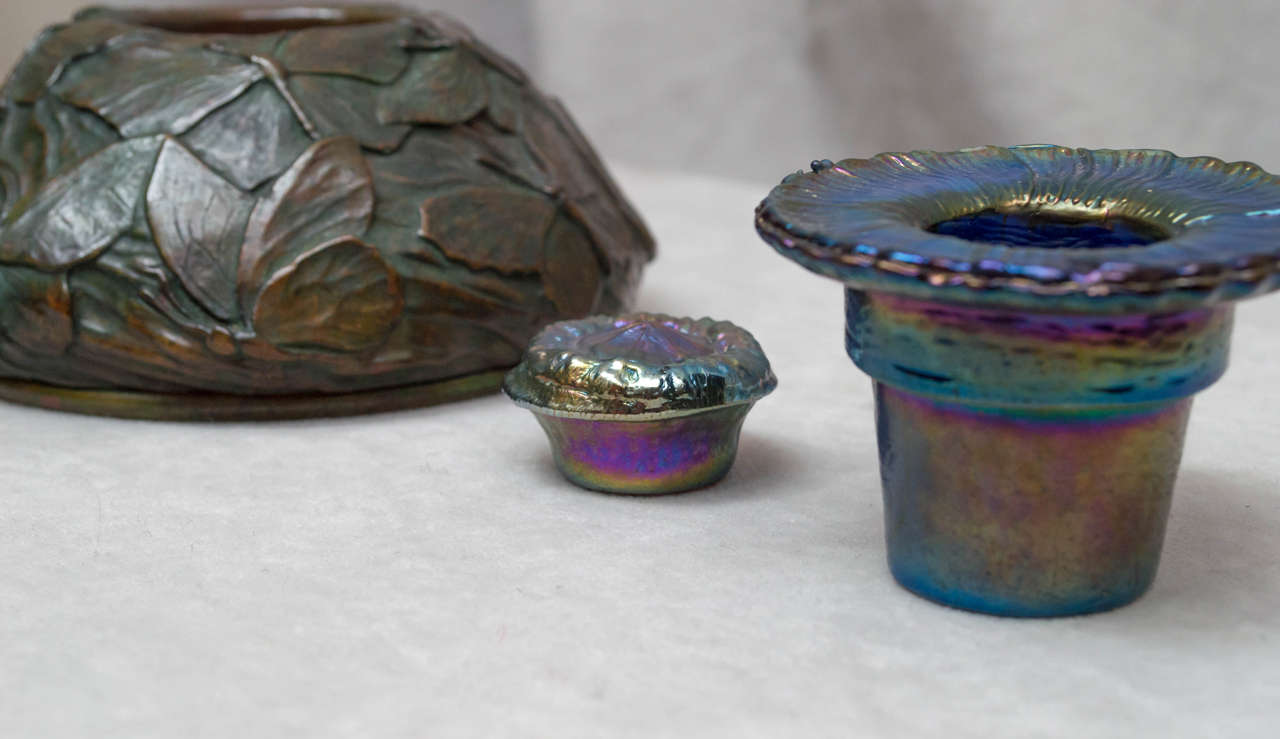Rare Tiffany Studios Inkwell with Butterflies and Blue Glass Insert at ...