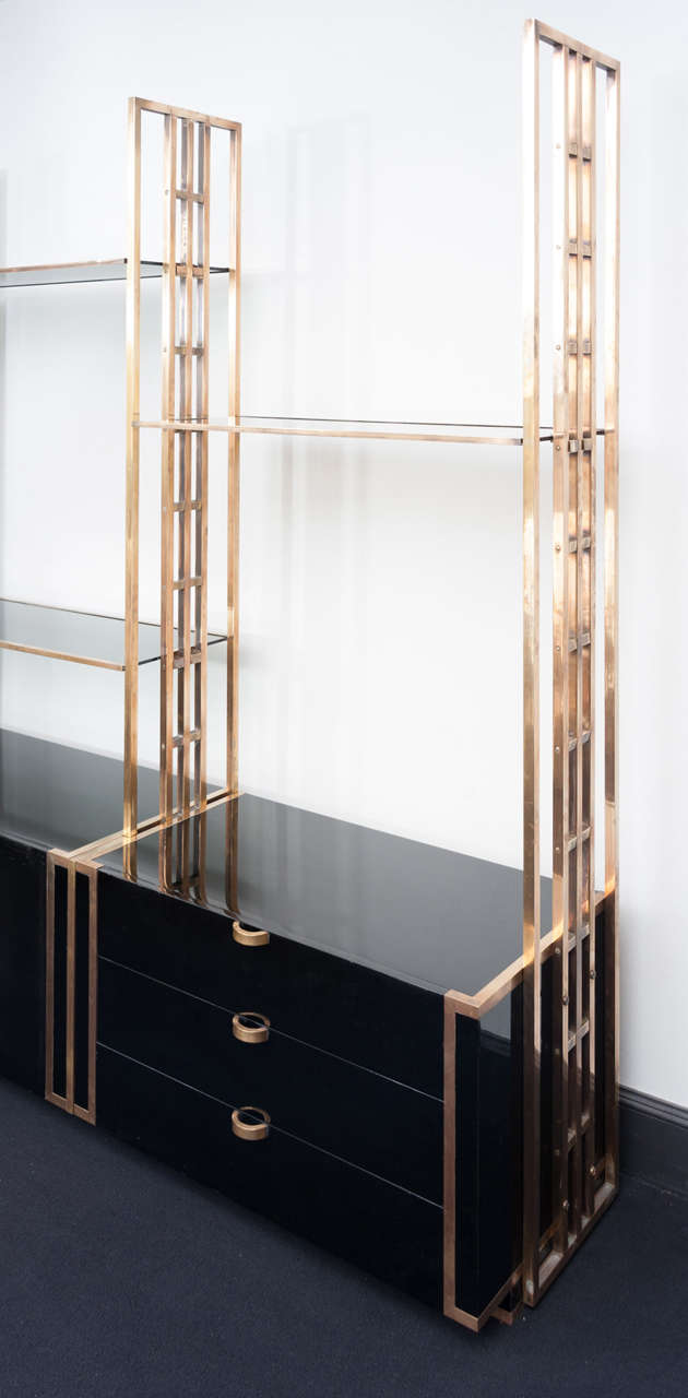 Brass Bookshelf on Black Lacquer Base at 1stDibs