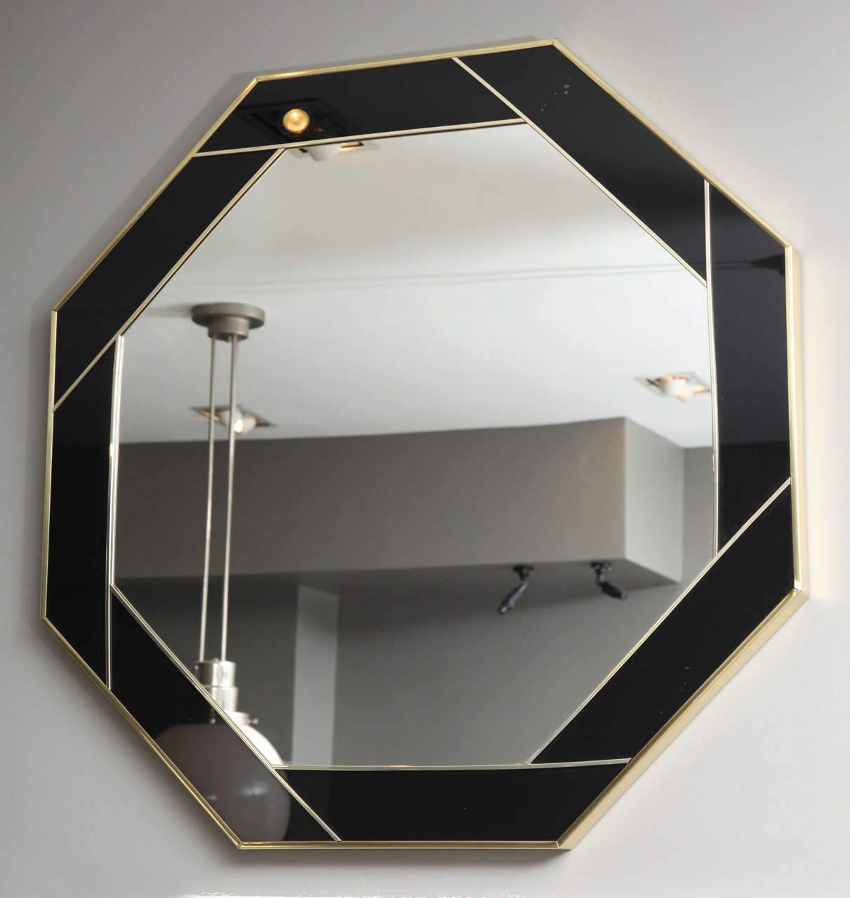 Hexagonal Aperture Brass and Black Acrylic Mirror at 1stDibs