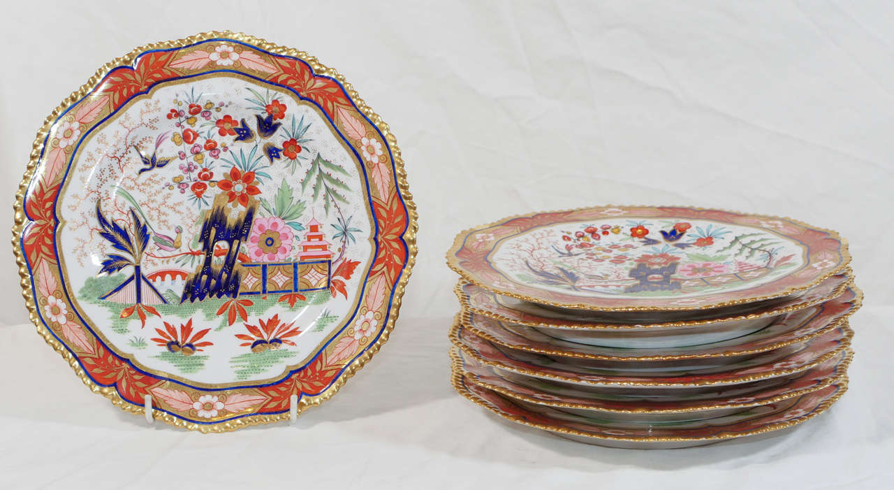 One Dozen Worcester Pagoda (Fence) Pattern Dishes at 1stDibs