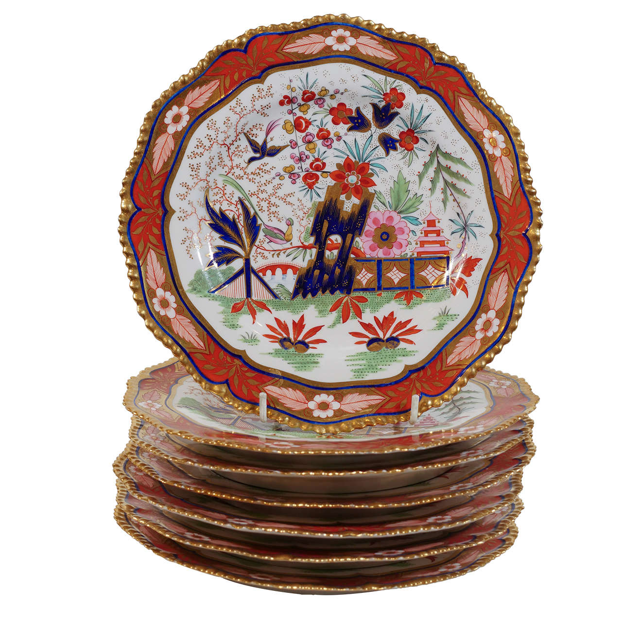 One Dozen Worcester Pagoda (Fence) Pattern Dishes at 1stDibs