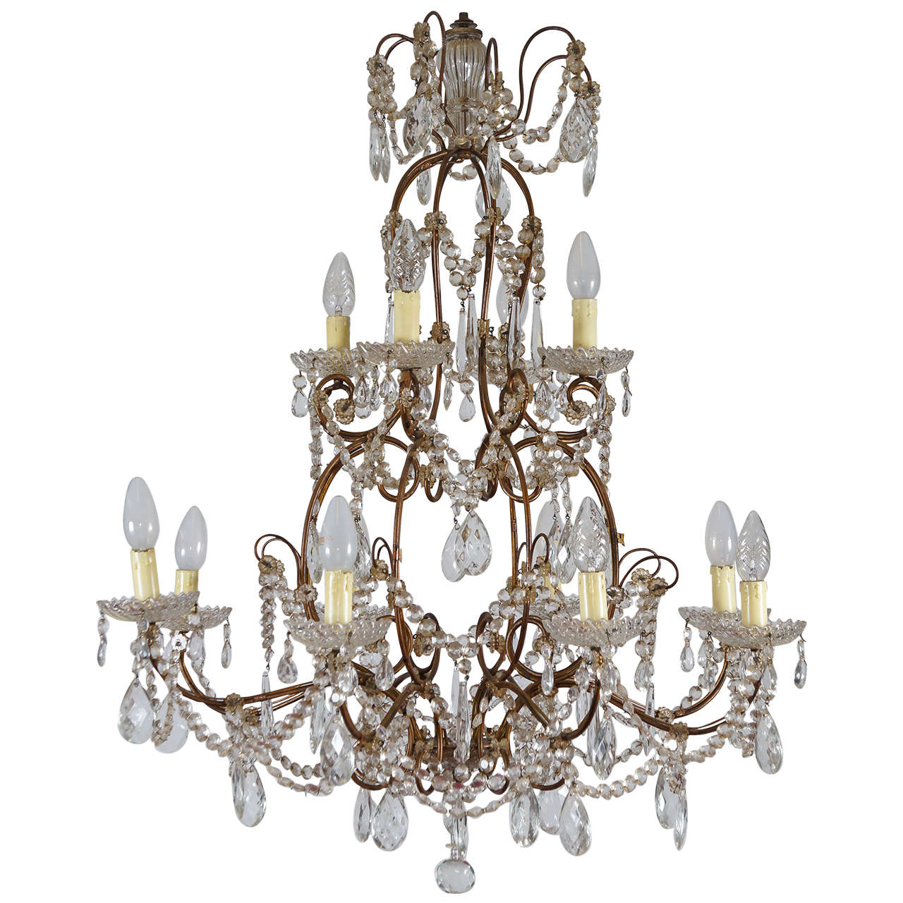 French Victorian Gilt Brass 12-Light Chandelier with Sculptural Green ...