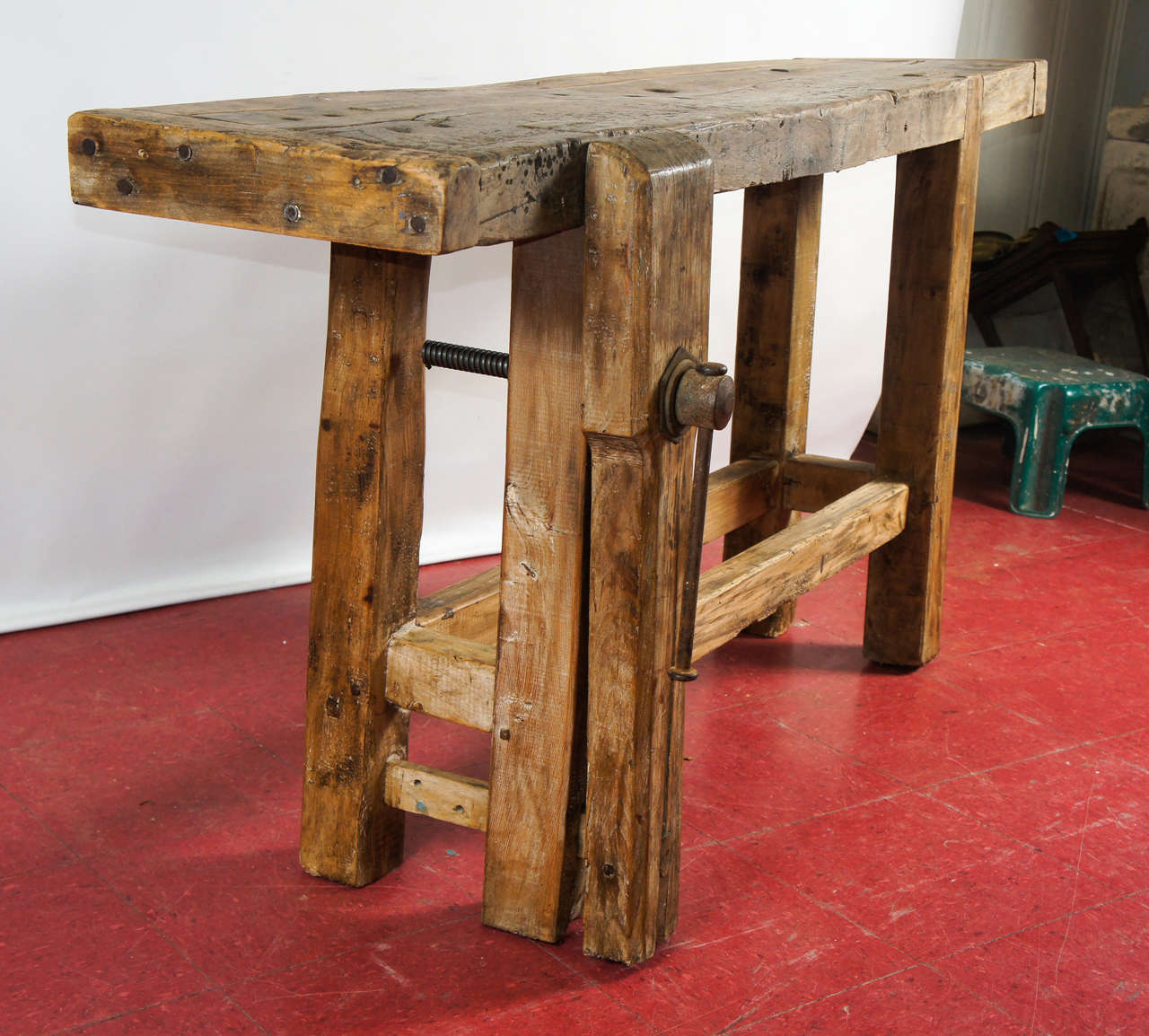Rustic French Workbench Console Table at 1stDibs