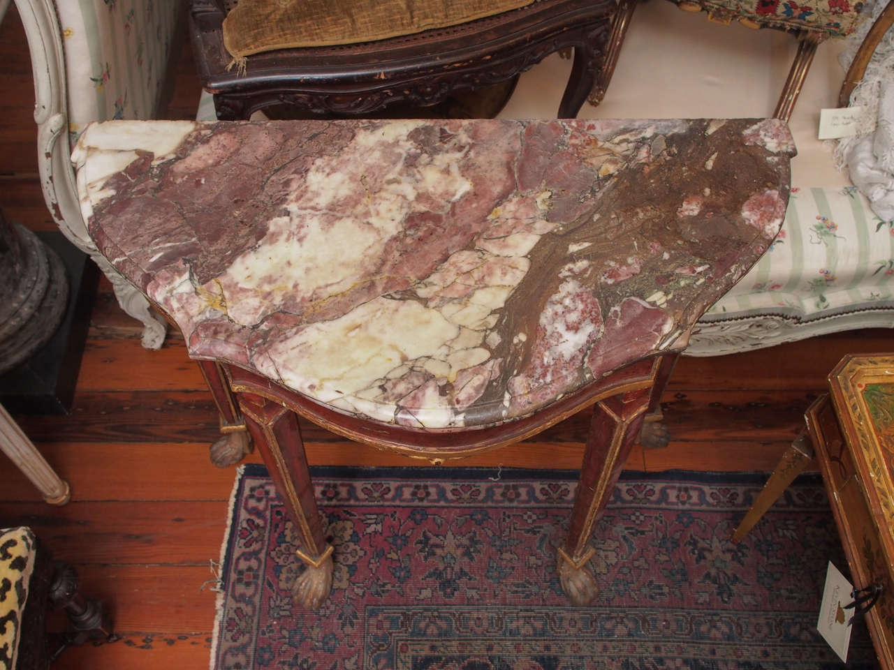 Small Venetian Painted Console Table with Marble Top at 1stDibs